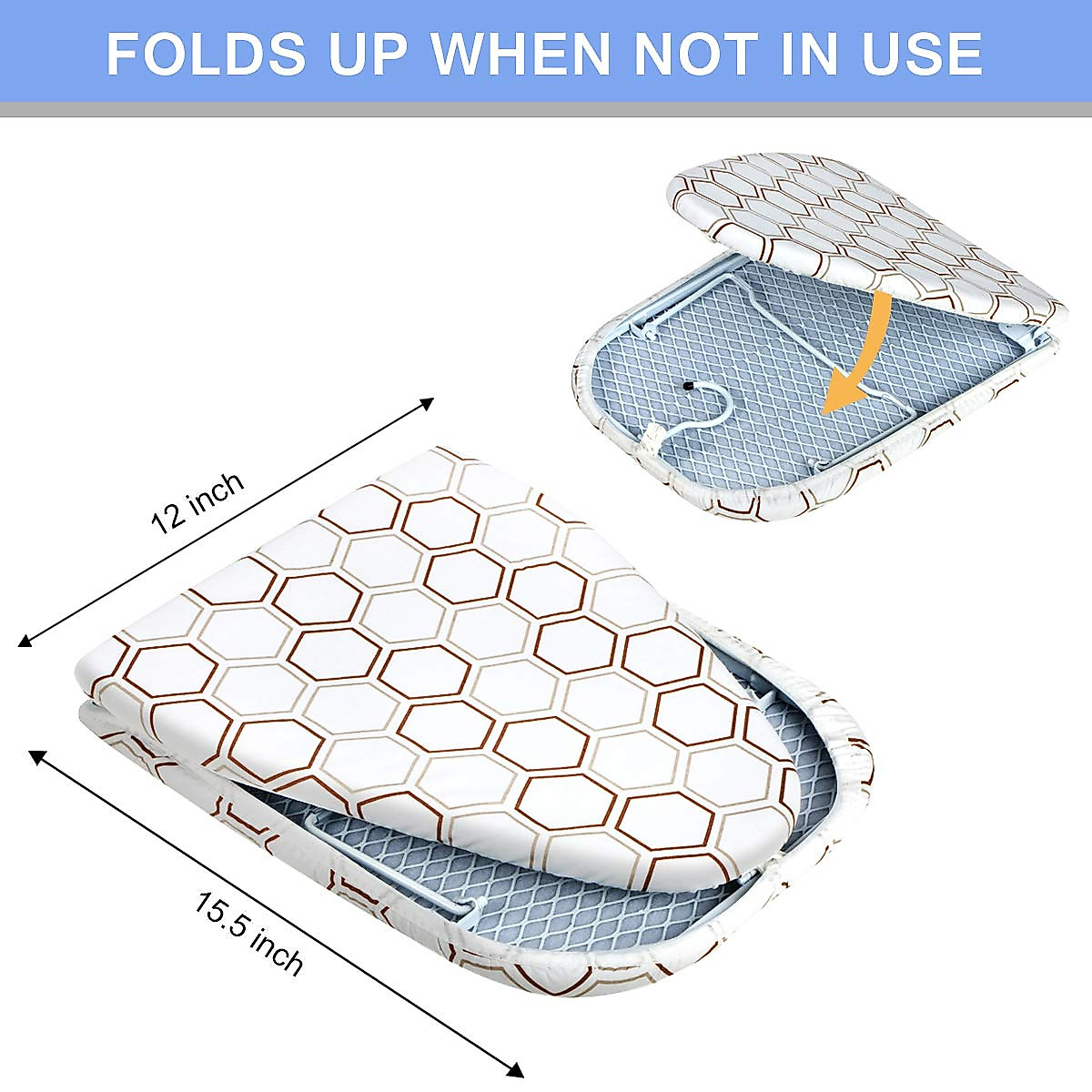 SheeChung Small Tabletop Ironing Board 30" L x 12" W Heavy Duty Ironing Board with Mesh Metal Base 100% Cotton Cover,Hook for Hanging,Portable Folding Mini Iron Board for Sewing Craft Room House Dorm