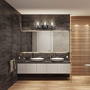 Globe Electric 51634 5-Piece All-in-One Bathroom Accessory Set, with Vanity, Matte Black, 3-Light Vanity Light, Seeded Glass, Towel Bar, Toilet Paper Holder, Towel Ring, Robe Hook, Home Improvement