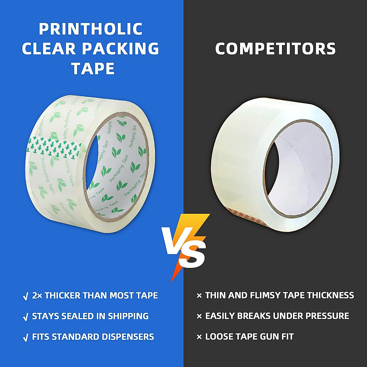 Printholic Packing Tape 6 Rolls Heavy Duty Shipping Packaging Tape 1.88" x 54.6 Yards, 3" Core, Clear, for Moving Packaging Shipping Office Storage, Transparent Tape Refills for Dispenser