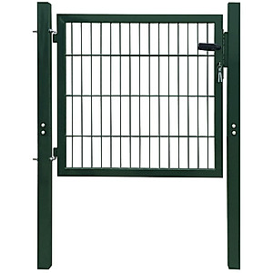 GOLINPEILO Fence Gate Garden Mesh Gate Outdoor Fence Gate Metal Fencing with Posts Spike Galvanized Steel Patio Entrance Barrier for Outdoor, Yard, Patio, Entry Way 41.7"x51.2" Green -AA