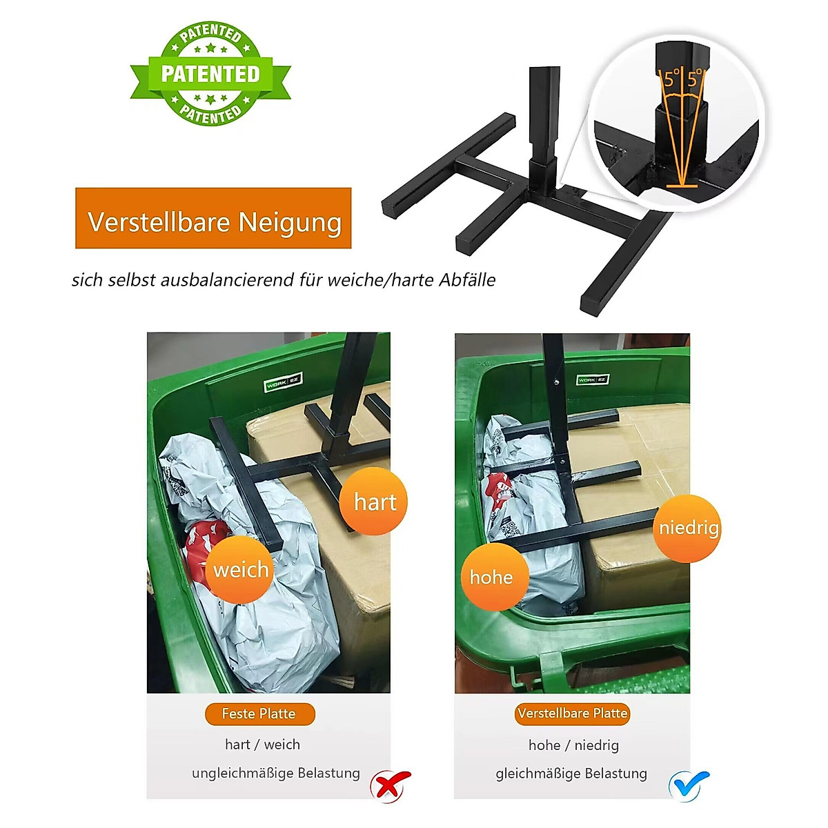 CharaVector Touchless Manual Trash Compactor, Compacting Trash Can, Trash Bin Compactor, Crushing Recycling Tool
