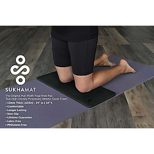 SukhaMat Yoga Knee Pad - 15mm (5/8") Thick - The best yoga knee pad for a pain free Fitness Exercise Workout. Cushions pressure points. Complements your full-size yoga mat. (Black)