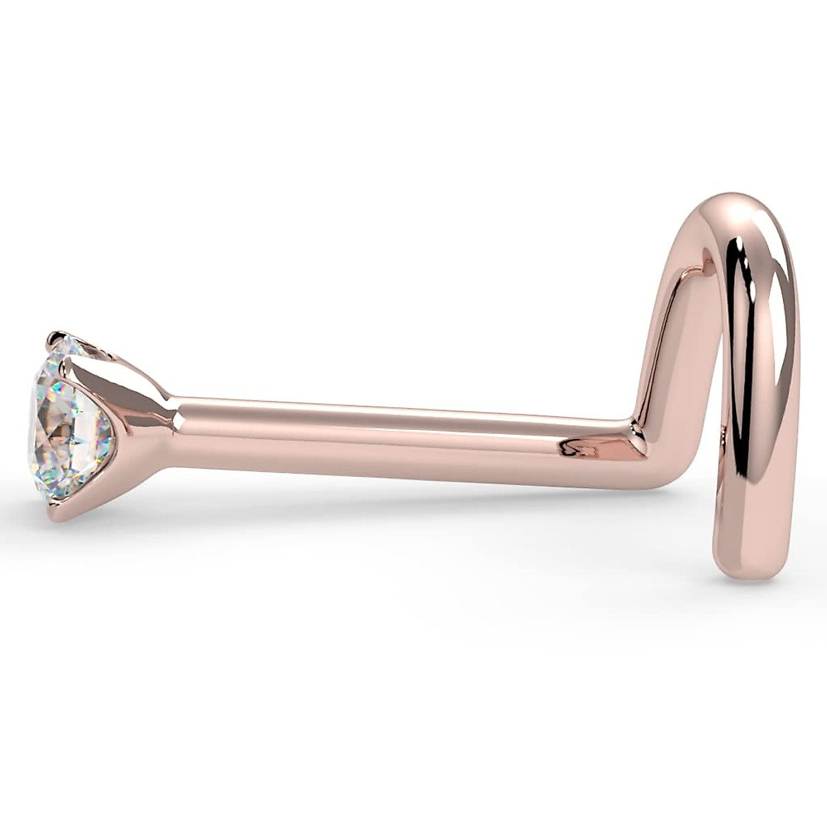 FreshTrends 2mm 0.03 ct.SI1-SI2 G-H tw Diamond 14K Rose Gold Nose Ring Twist Screw 20G I1