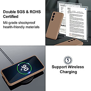 TISOOG Compatible with Galaxy S23 Case 6.1 inch-Silicone Full Cover Shockproof Protective Case with Soft Microfiber Lining Support Wireless Charging Phone Case for S23,Light Brown