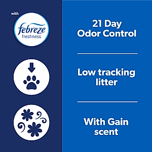 Fresh Step Clean Paws Cat Litter With Febreze Freshness With Febreze Gain Scent, Low-Tracking Clumping Litter With Guaranteed Odor Control, 22.5 lb. Box