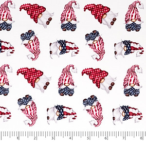 Singer Patriotic Print Fabric 100% Premium Cotton, 4Th of July Decoration, 1 Yard Precut, Patriotic Gnome