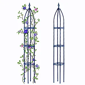 Garden Obelisk Trellis for Climbing Plants Outdoor Indoor Pot Rustproof 67" Tall Reinforced Plant Trellis - Metal with Plastic Plant Support Rose Trellis for Climbing Vine Vegetable, Blue, 1 PC
