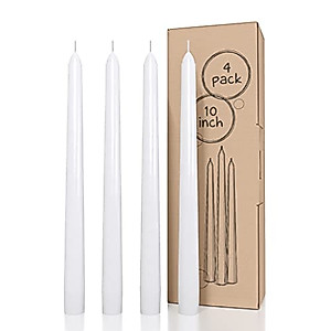 CANDWAX White Taper Candles 10 inch Dripless - Set of 4 Tapered Candles Ideal as Dinner Candles - Smokeless and Unscented Taper Candles Long Burning - Hand Poured Tall Candlesticks