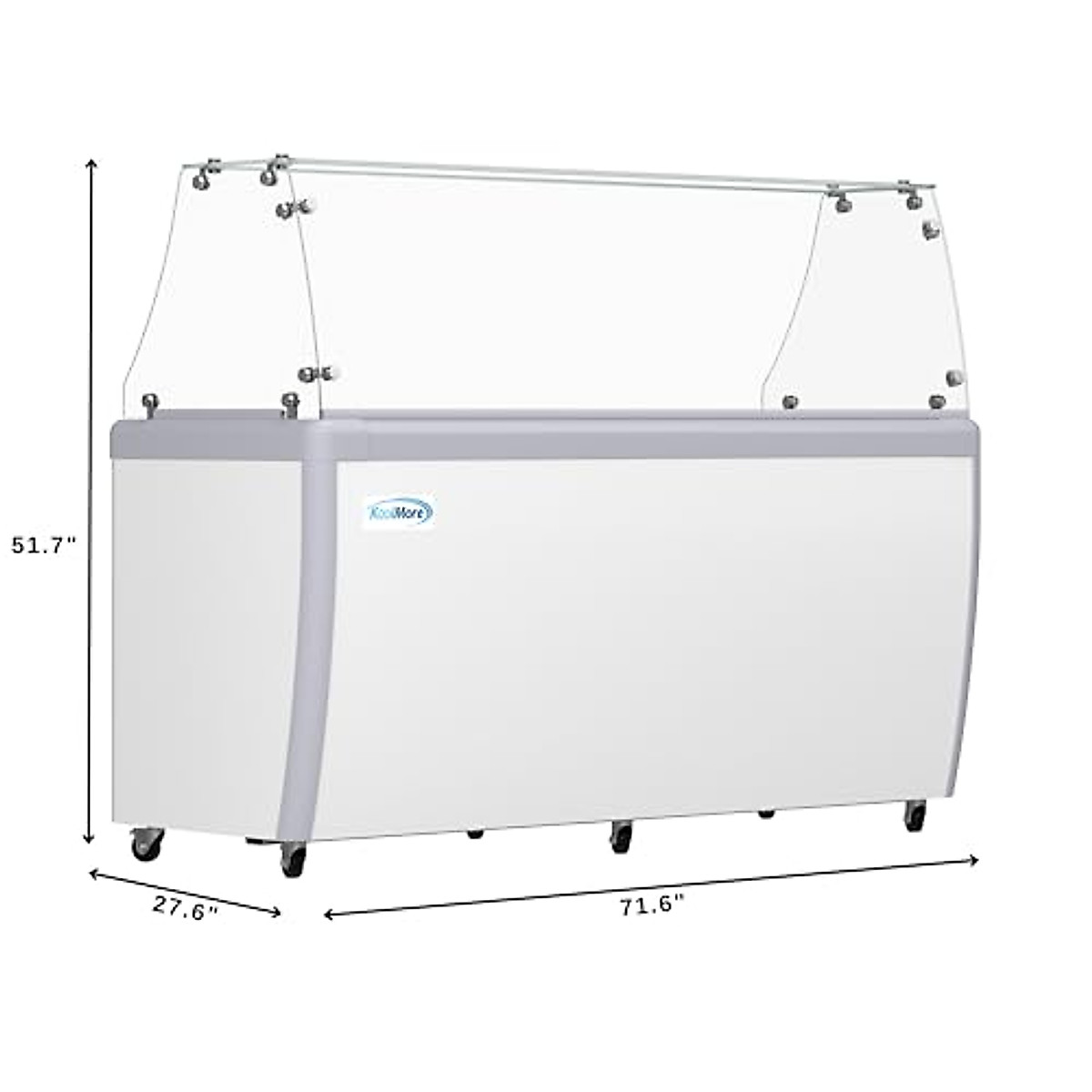 KoolMore KM-GDC-71SD-FG 70 in. 14-Pan Gelato Dipping Cabinet Display Freezer with Sliding Glass Door and Sneeze Guard, 20 cu. ft. ETL Listed