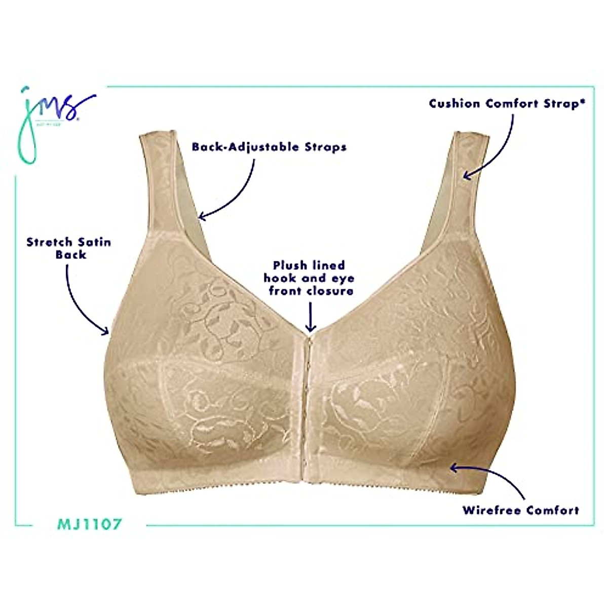 Just My Size Women's Easy On Front Close Wirefree Bra MJ1107, Nude, 40DD