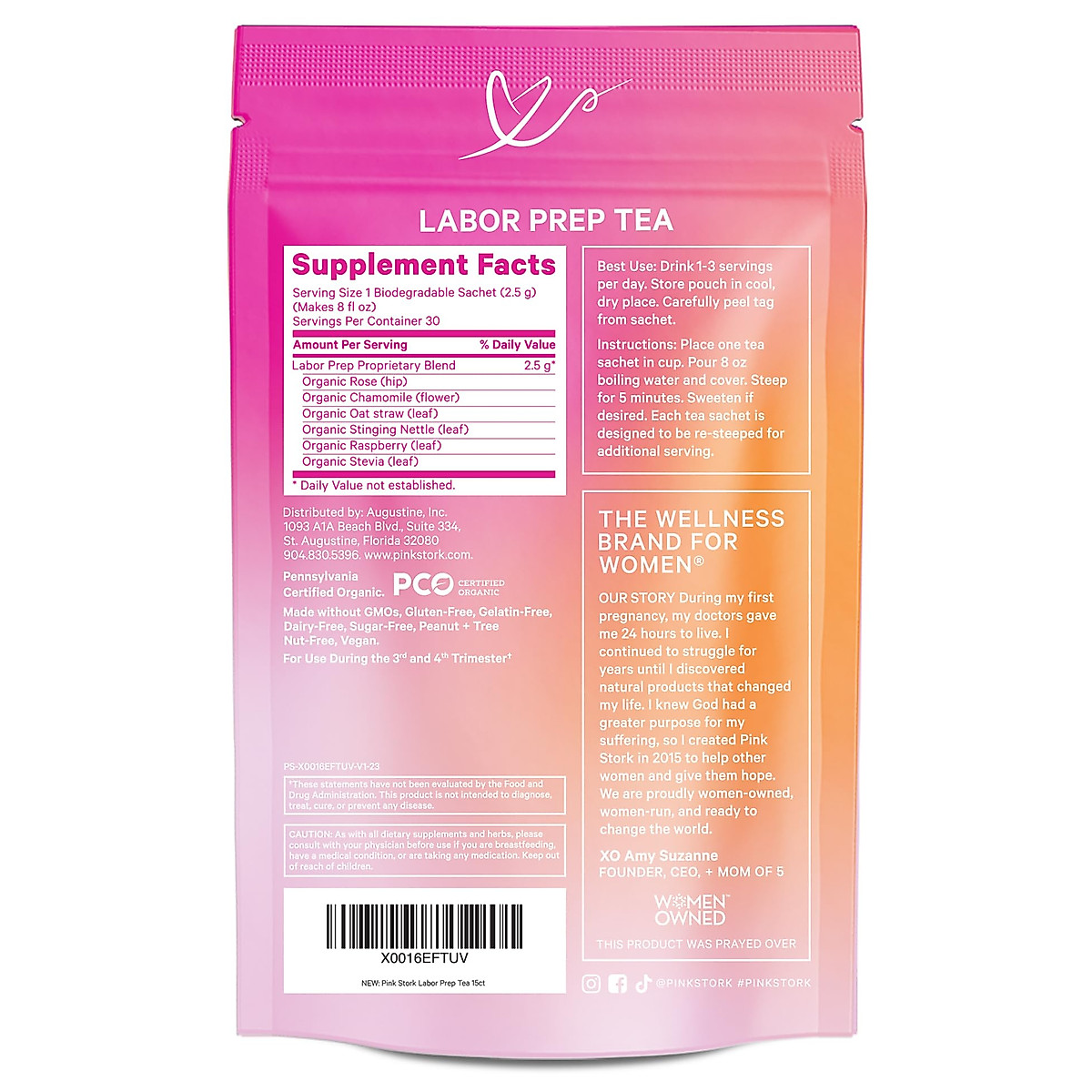 Pink Stork Labor Prep Tea: Sweet Floral - Red Raspberry Leaf Tea for Pregnancy & Postpartum - All Organic Delivery Essentials- For 3rd & 4th Trimester - Pregnancy Must Haves - Women-Owned - 30 Cups