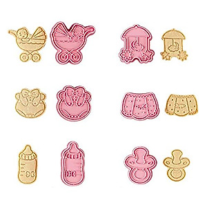 Cookie Cutter Plastic Baby Stroller Feeding Bottle Clothes Shape DIY Cookie Cutter Biscuit Mould Baking Decorating Tools Cookie Stamp Stamper Embosser For Baking Happy Birthday Baby Shower Designs Set