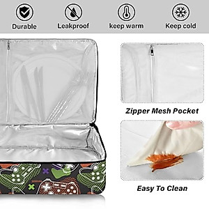 Kcldeci Insulated Thermal Food Carrier Insulated Casserole Carrier for Hot or Cold Food,Joystick Game Insulated Tote Bag for Potluck Cookouts Parties Picnic,Lasagna Lugger