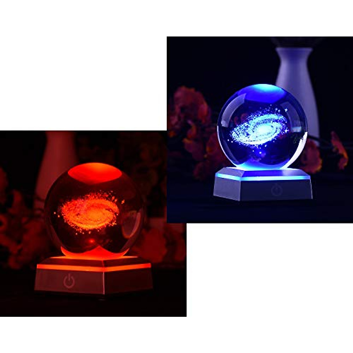 AIRCEE 3D Model of Galaxy Crystal Ball, with Led Lamp Stand, Planets Glass Ball, 6 Colors Light, Great Gifts, Educational Toys, Home Office Decor, Solar System Sphere with Gift Box