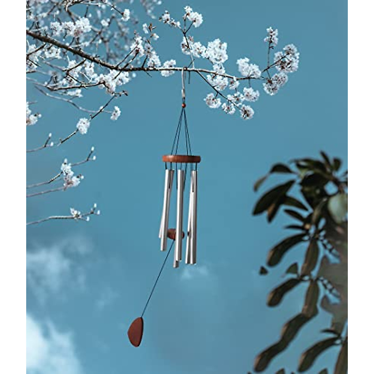 Litu Wind Chimes for Outside with Wood Wind Catcher, 37 Inches Large Aluminum Windchimes Outdoors for Patio Decoration & Zen Atmosphere, Great as a Gift for Family & Relative(Silver)