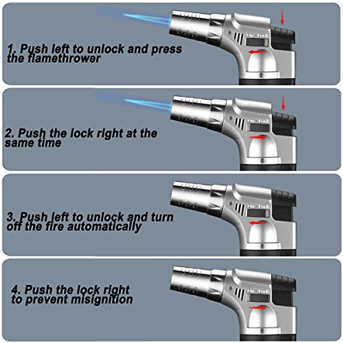 2 Pack Blow Torch,Refillable Butane Torch Kitchen Cooking Torch Lighter with Safety Lock Adjustable Flame for Creme Brulee BBQ Baking—Butane Gas Not Included (Black/Red)