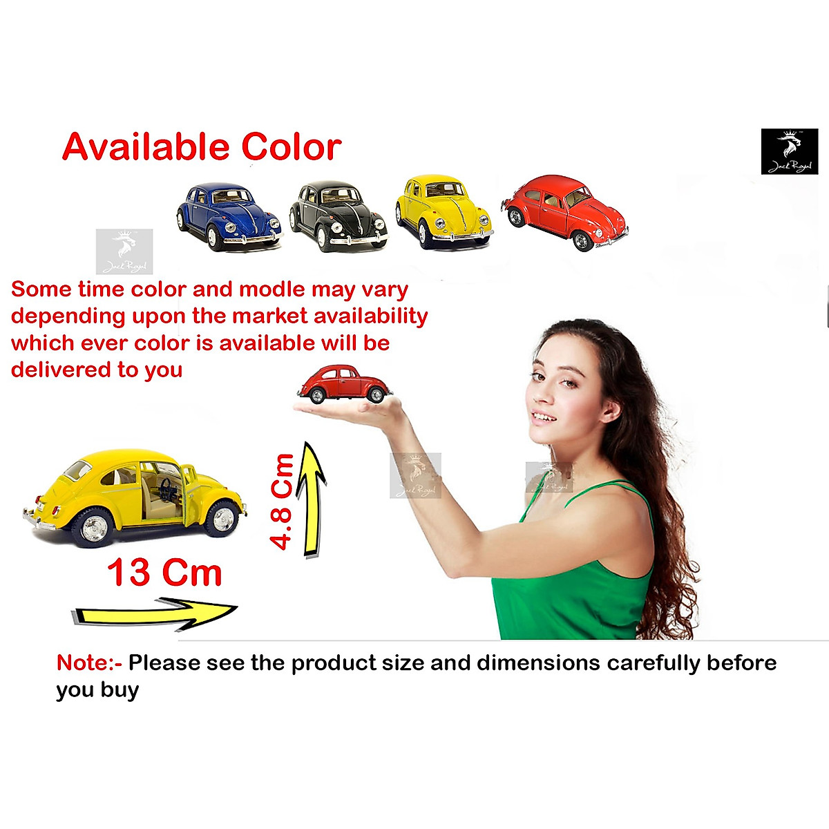 Kinsmart Yellow 1967 Classic Die Cast Volkwagen Beetle Toy with Pull Back Action, unisex