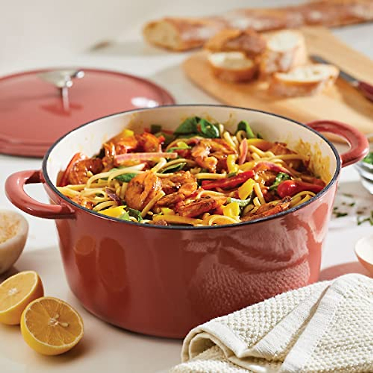 Ayesha Curry Kitchenware Enameled Cast Iron Dutch Oven/Casserole Pot with Lid, 6 Quart, Redwood Red