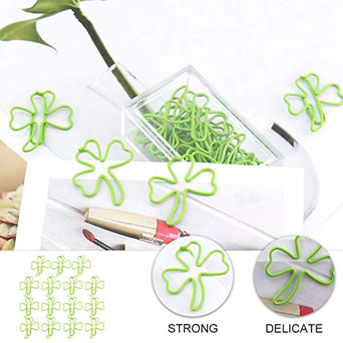 Homoyoyo 15 Pcs Shamrock Clover Shaped Paper Clips Great for Paper Clip Collectors or Office Present with Box