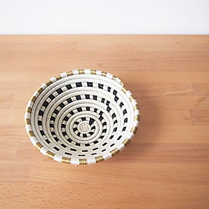 Small African Basket: Gatonde/Rwanda Basket/Woven Bowl/Sisal & Sweetgrass Basket/White, Black, Gold