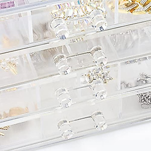Weiai Acrylic Jewelry Box 4 Drawers, 72 Grids Clear Jewelry Organizer with Adjustable Dividers, Large Capacity Earring Ring Gift Boxes