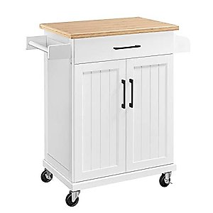 Yaheetech Kitchen Cart with Spice Rack Towel Holder, Kitchen Island with Drawer for Dining Room Kitchen Living Room, White