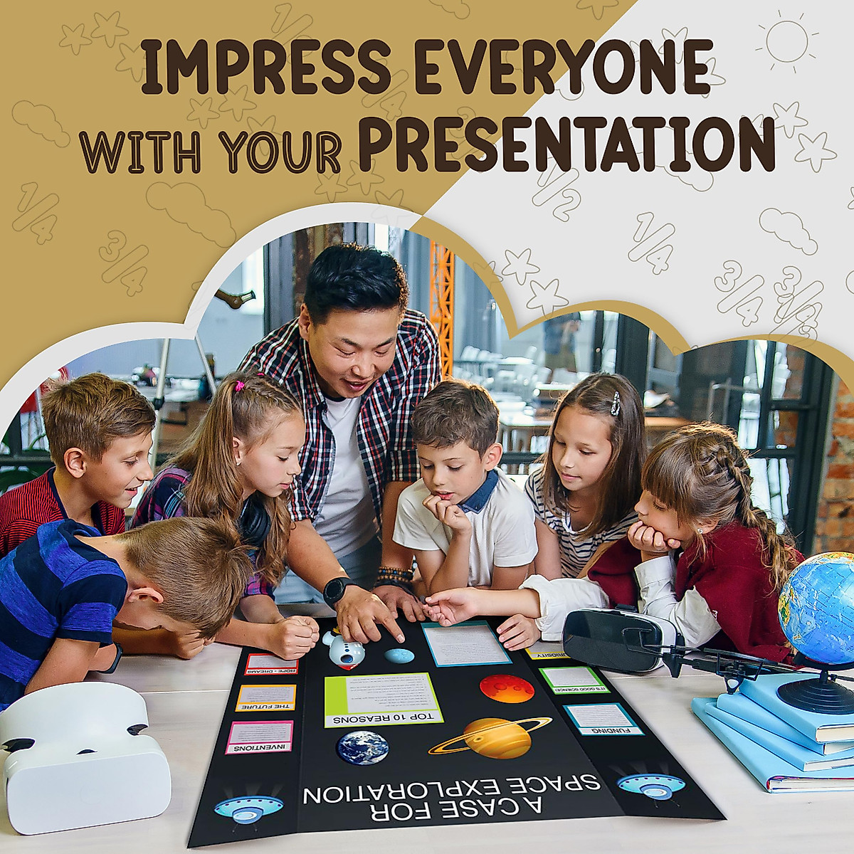Black Tri-Fold Presentation Board 36" x 48" Corrugated Tabletop Display Exhibition Board Lightweight and Portable with Smooth Surface Great for School Projects and Business presentations - by Emraw