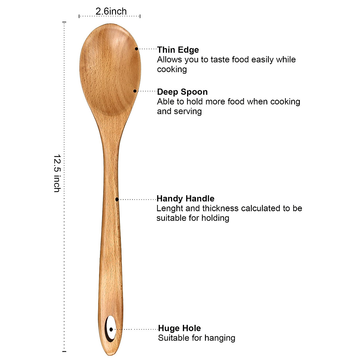 12.5 Inch Large Wooden Spoon for Cooking Utensils Serving Spoon Beech Wood Spatula Long Handle Stirring Spoon Non Stick Kitchen Utensil Big Mixing Cooking Spoon