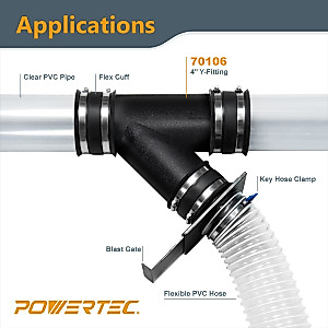 POWERTEC 4 Inch Y Fitting for 4 Inch Dust Collection Hose, 4 Inch Dust Collection Hose Connector Fittings for Dust Collection System, 1 pack (70106)