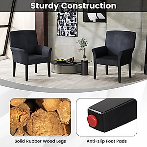 POWERSTONE Executive Accent Chair Fabric Guest Chair Office Chair Reception Waiting Room Armchair with Wooden Legs Single Sofa Home Theater Seating 2pcs, Black