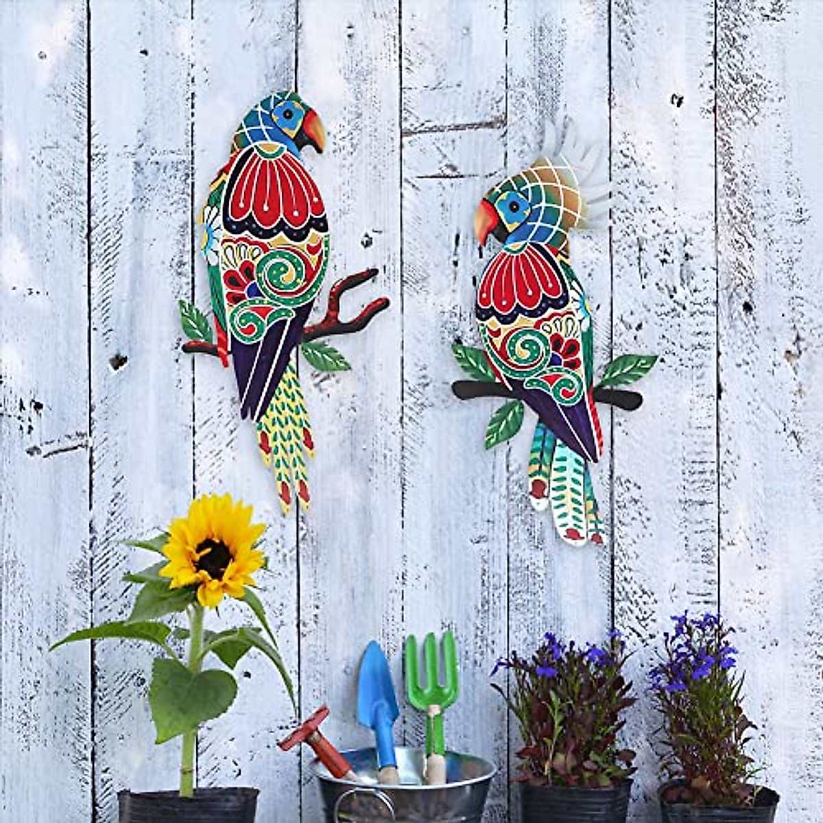 dreamskip Outdoor Wall Decor, 2 Pcak Parrot Decor, Outdoor Metal Wall Art, Mexican Birds Wall Sculpture, For Outside, Yard, Fence, Garden, Patio