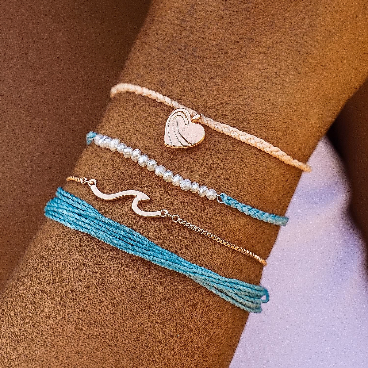 Pura Vida By the Sea Style Bracelet Pack - Stackable Bracelets for Women - Handmade Accessories, Adjustable Bands - Multicolor, Set of 4