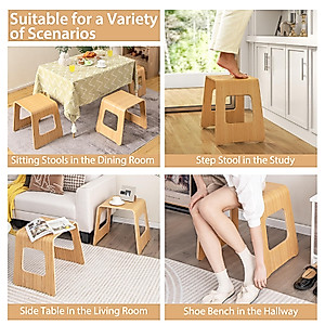 Julimoon Wood Stools Set of 4, Entrance Shoe Changing Stools with Anti-Skip Feet, Doorway Shoe Changing Stool with 330 LBS Weight Capacity, Stackable Stool for Small Spaces, Bathroom, Bedroom