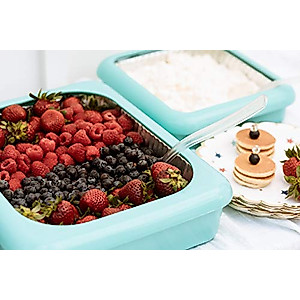 Fancy Panz 8x8, Dress Up & Protect Your Foil Pan! Foil Pan & Serving Spoon Included. Hot or Cold Food. Two ways to serve from, Stackable & helps maintain food temp. Made In USA, (Aqua)