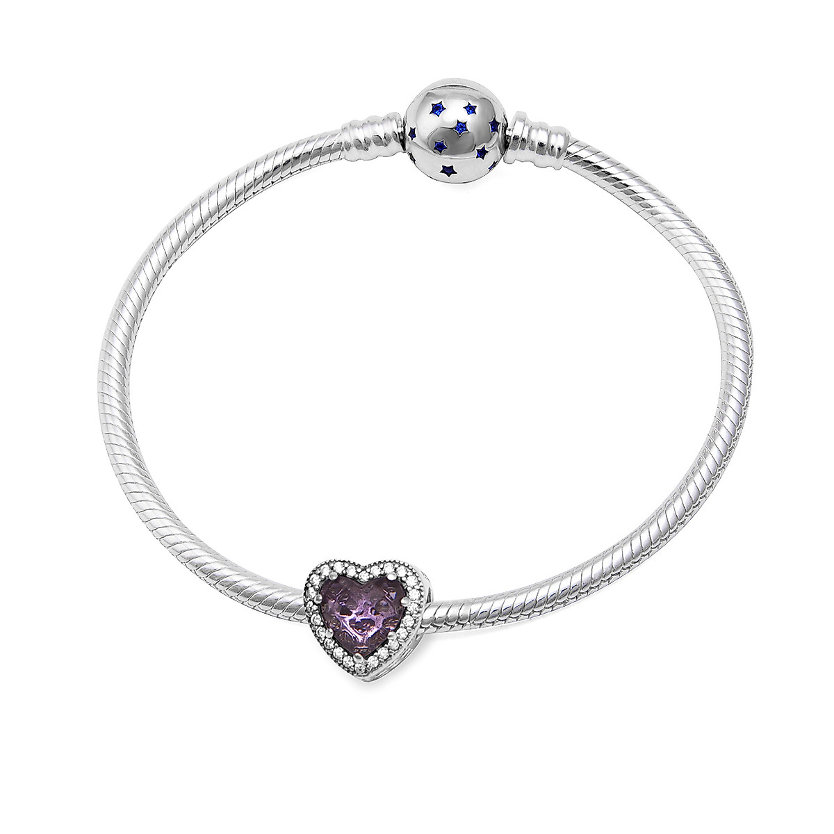 Radiant Heart Charm with Red and Clear CZ 925 Sterling Silver Love Charm for Pandora Bracelet,Valentines Gifts (Purple)