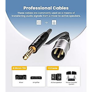 tisino 1/4" to XLR Cable, 6.35mm TRS to XLR Male Nylon Braid Quarter inch TRS to XLR Male Balanced Interconnect Microphone Cord Patch Cable - 3.3ft