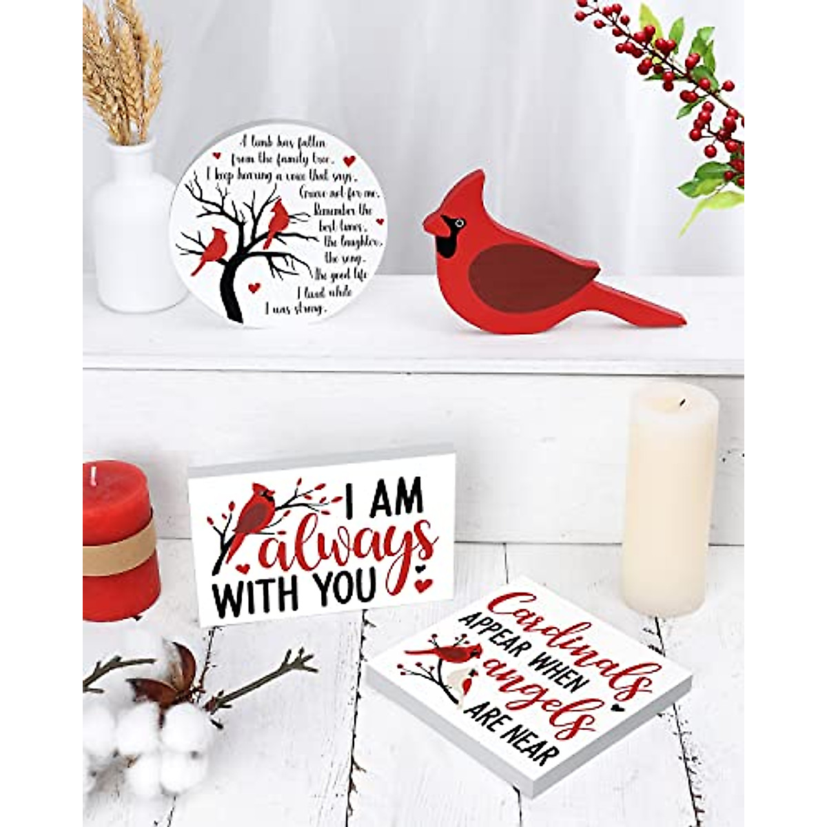 Cardinal Tiered Tray Decor Memorial Gifts Wooden Red Birds Cardinals Christmas Decorations Winter Farmhouse Sign Red Cardinals Appear When Angels Are Near Bird on Tree Cardinal Gift for Her Set of 4