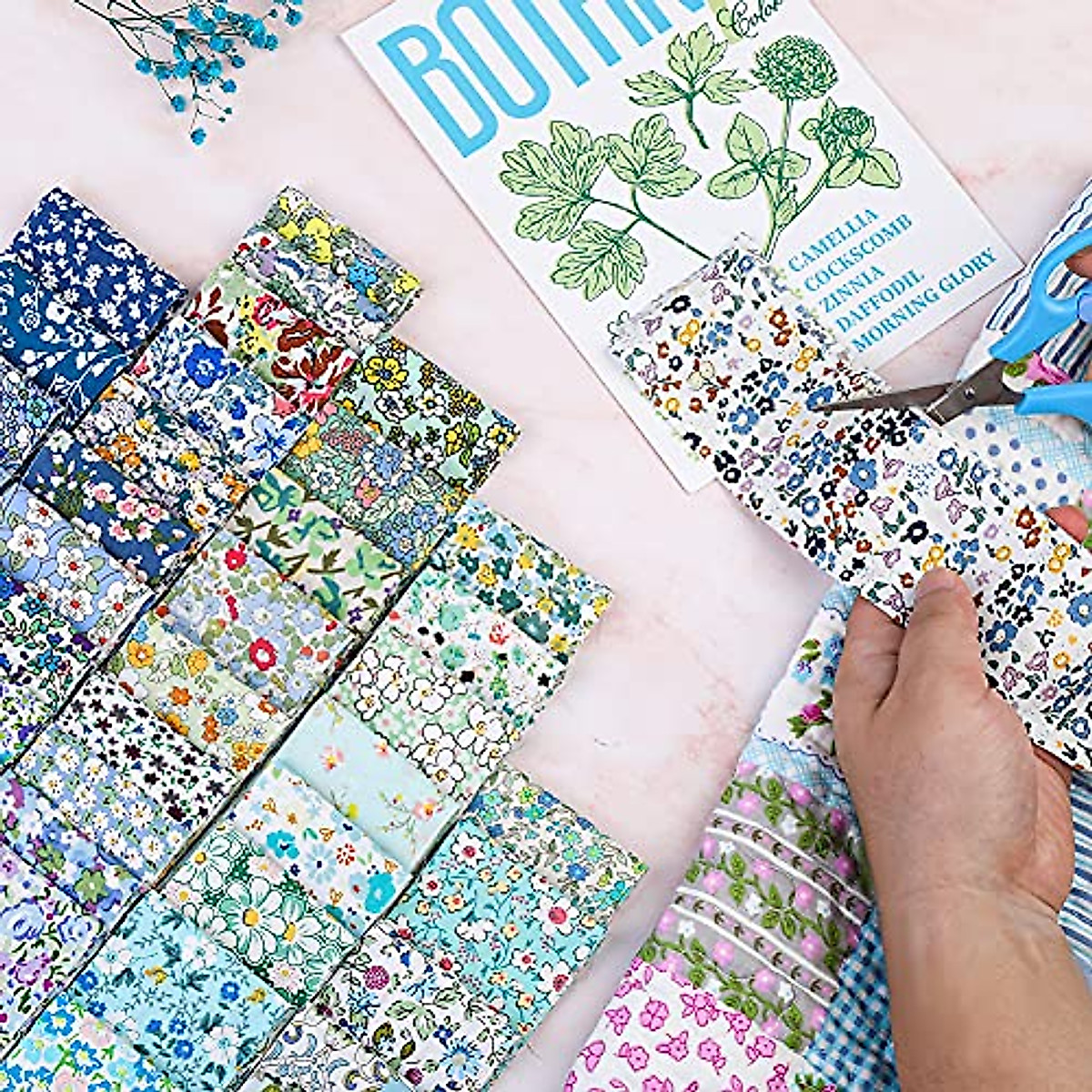 45 Pcs Fabric Jelly Rolls, Jelly Roll Fabric Strips for Quilting, Patchwork Craft Cotton Quilting Fabric, Quilting Fabric, Plain Weave Cotton Fabric（Blue Series)