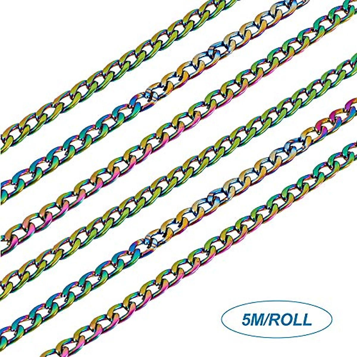 16.4 Feet Stainless Steel Curb Chain Colorful Unwelded Twisted Cable Necklace Chain Link with Spool 3x4.5mm for Bracelet Jewelry Making