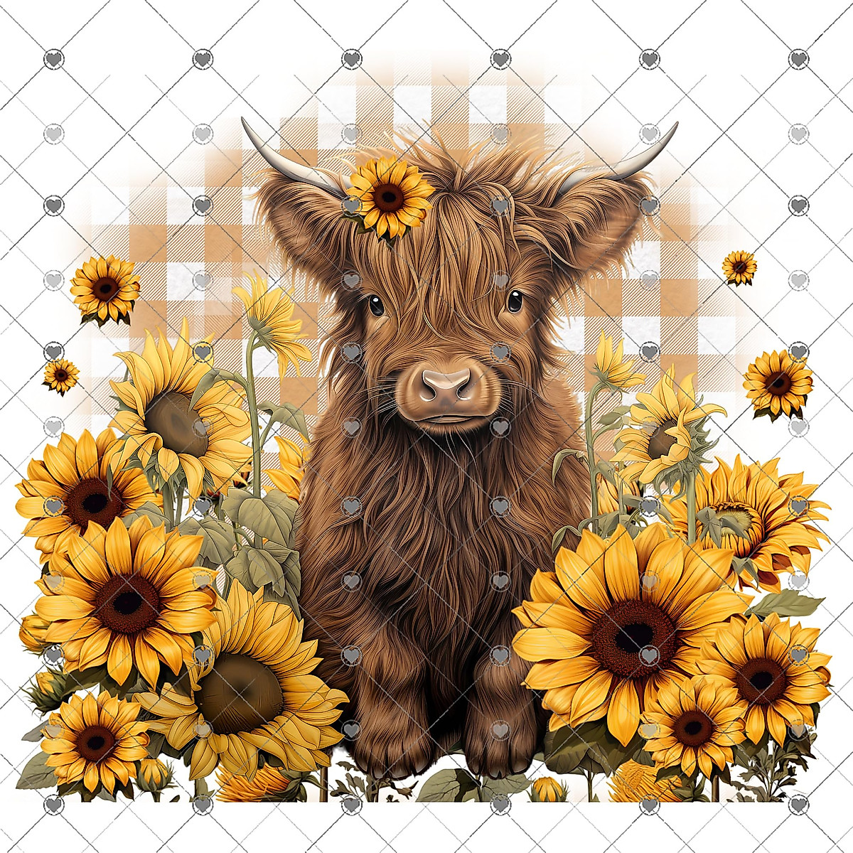 Highland Cow Sunflower Plaid Tumbler Sublimation Wrap - Ready to Press Transfer - Cows, 20 oz Straight Tumbler, Tumbler Transfer, Farm
