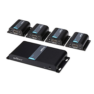 gofanco 1080p 1x4 4 Port HDMI Extender Splitter Over CAT5e/CAT6/CAT7 Ethernet Cable – IR Extension, Up to 40m (130ft) at 1080p 60Hz, 1 in 4 Out (HDMIExt4P)