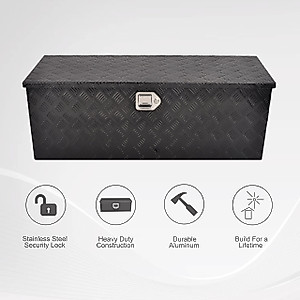 FGJQEFG 44 Inch Aluminum Heavy Duty Truck Bed Tool Box Underbody Flatbox Truck Car Outdoor Trailer Pickup Toolbox,RV Storage OrganizerTrailer Storage W/Lock & Keys,5 Bar Tread,Black(44"X15"X15")