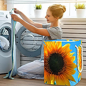 Inhomer Flower Summer Yellow Sunflower Large Laundry Hamper Waterproof Collapsible Clothes Hamper Basket for Clothing Toy Organizer, Home Decor for Bedroom Bathroom