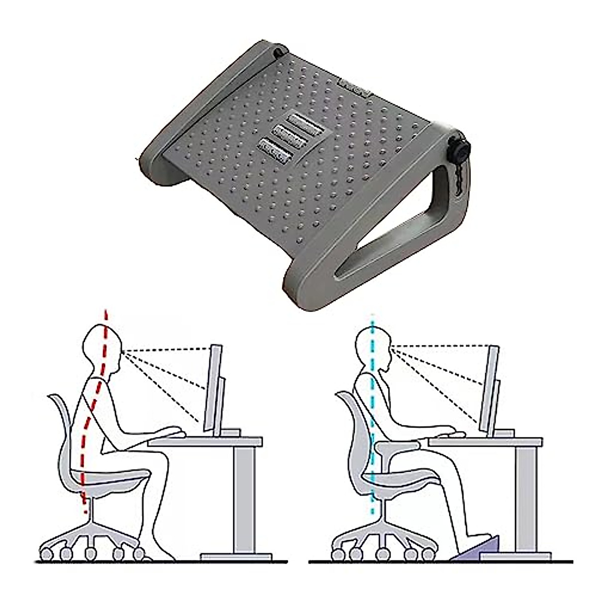 Ergonomic Foot Rest Under Desk with Massage Surface Adjustable Footrest with 6-Level Height Foot Stool Foot Rest for Home/Office Footrest Under Desk at Work Footstool Feet Rest Stool Under Desk