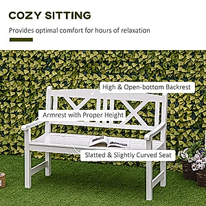 Outsunny 2-Seater Wooden Garden Bench, 4FT Outdoor Patio Loveseat for Yard, Lawn, Porch, White