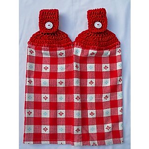 FARMHOUSE SWEET ROSE RED GINGHAM - BUFFALO CHECK - HANGING KITCHEN TOWELS - SET OF 2