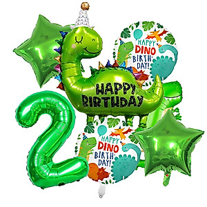 Dinosaur 2nd Birthday Decorations Dinosaur Birthday Party Balloons Supplies Dinosaur Foil Balloons for Kids 2nd Birthday Baby Shower Dinosaur Themed Party Decorations (2nd Birthday)