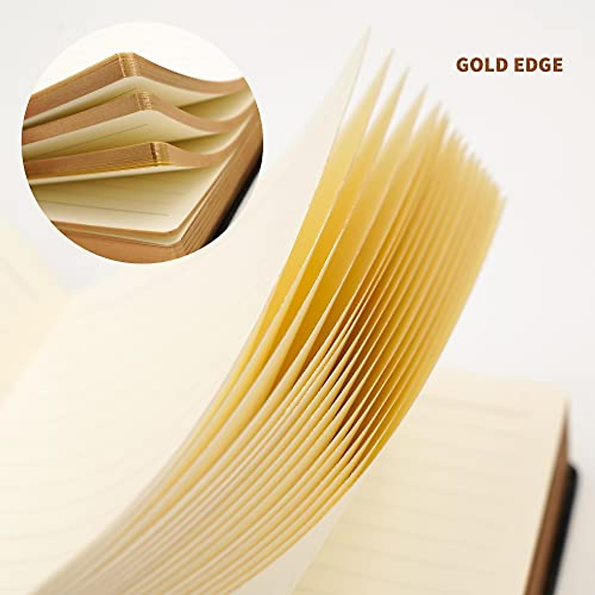 Lined Journal Notebook, Black Faux Leather Cover, 100Gsm Premium Thick Papers with Golden Rim, 416 Pages A5 Dream Journals for Writing