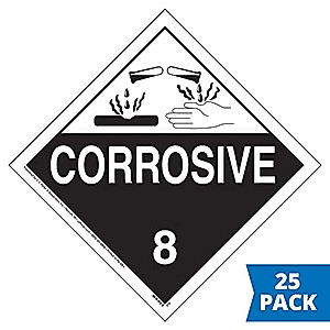Class 8 Corrosive Placard, Worded 25-pk. - 10.75" x 10.75" Removable Self Adhesive Economy Vinyl for Short-Term Applications - J. J. Keller& Associates - Complies with DOT Hazmat Placard Requirements