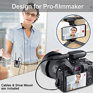 Alvoxcon UHF Dual Channel Wireless Lavalier Microphone System with Volume Control for iPhone, DSLR, PA Speaker, YouTube, Podcast, Video Recording, Conference, Vlogging, Church, Interview, Teaching